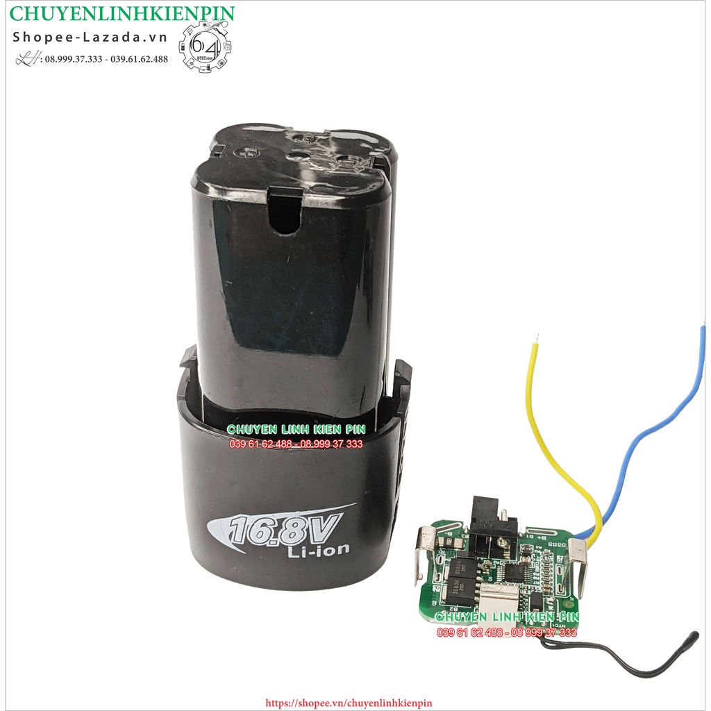 Vỏ, mạch pin TQ 16.8V 4S- 1P loại vỏ trụ vuông, lắp 4 cell Li-ion 18650 ...