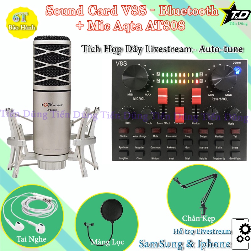 Combo Mic Livestream Karaoke Aqta AT808 và Sound Card V8S có Bluetooth ...