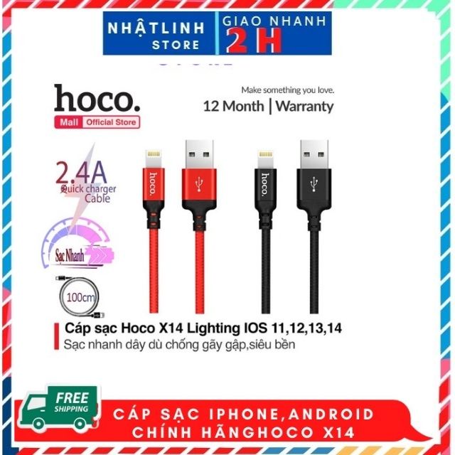 Dây Cáp Sạc Hoco x14,Dây Sạc truyền tải dữ liệu tốt,thích hợp các đời ...