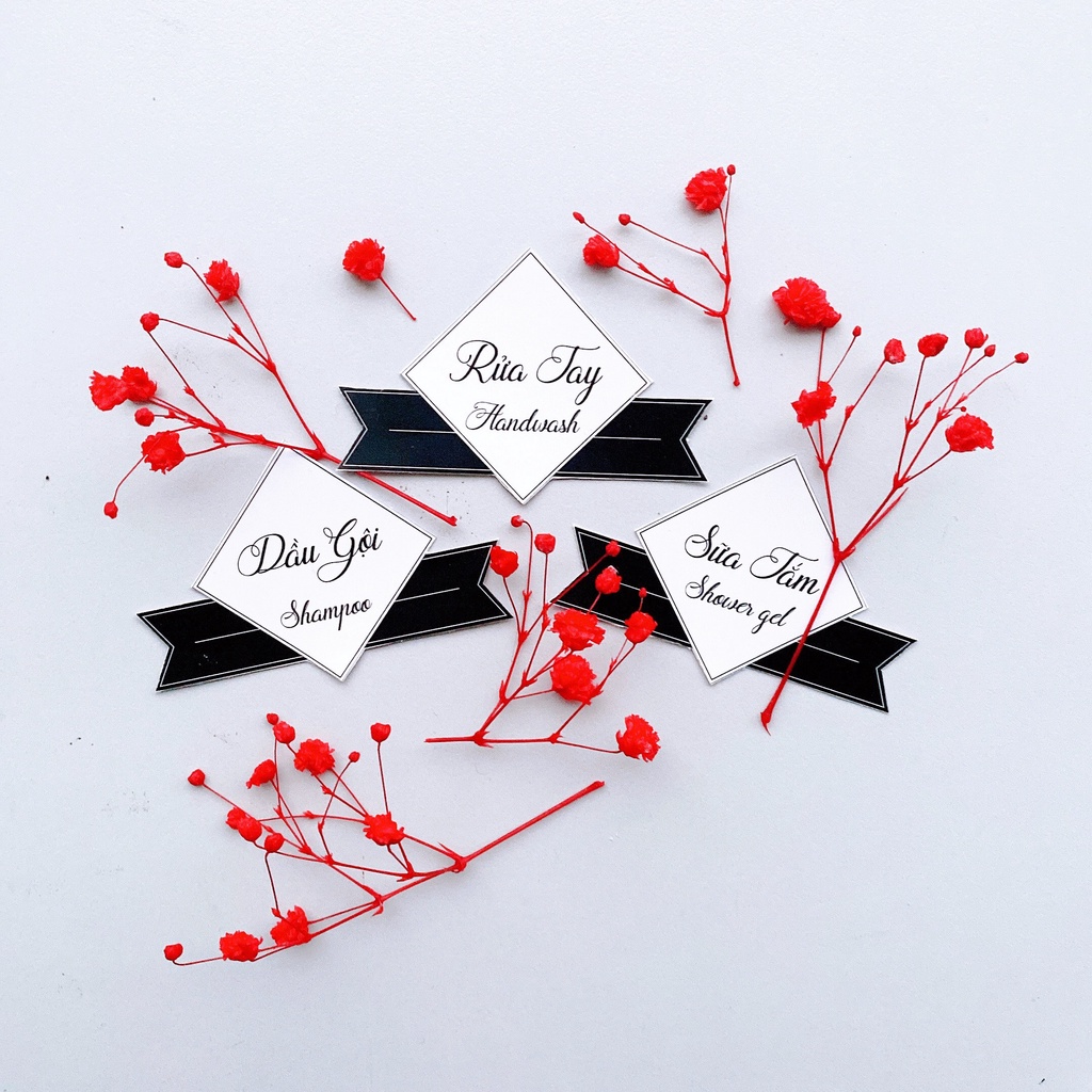 STICKER đánh dấu chai đựng đồ sữa tắm, dầu gội, nước rửa tay cán nilong ...