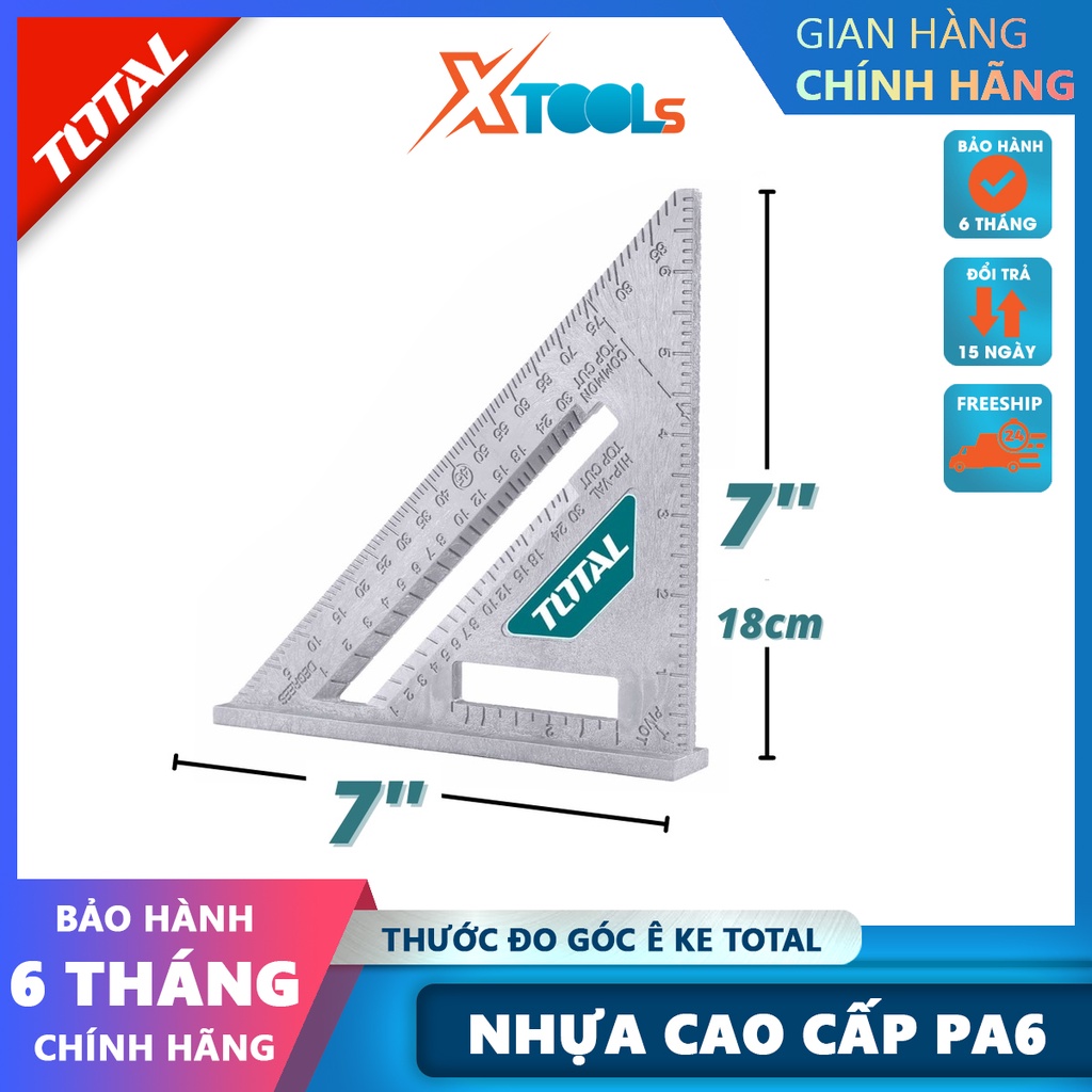 Thước ê ke 7 inch TOTAL TMT61201 Thước đo góc kích thước 7in*7in, chất liệu PA6, trọng lượng nhẹ ...