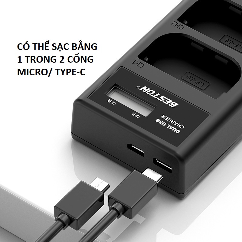 Pin sạc LP-E6 2000mAh, Bộ Sạc Beston Dùng Cho Máy Ảnh Canon EOS 60D 70D 80D 90D 6D 7D 5D Mark IV ...