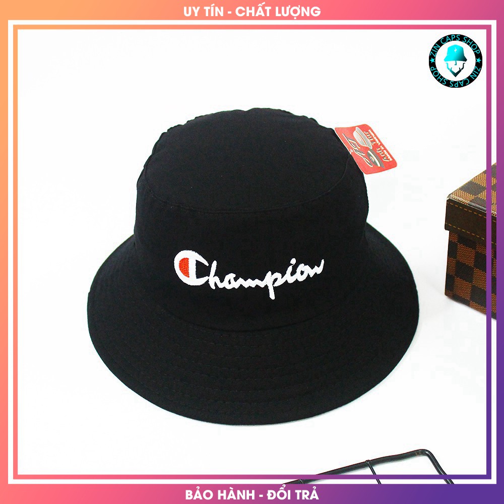 Mũ Bucket Nón Tai Bèo Đen Champion 2 lớp vải Kaki | Shopee Việt Nam