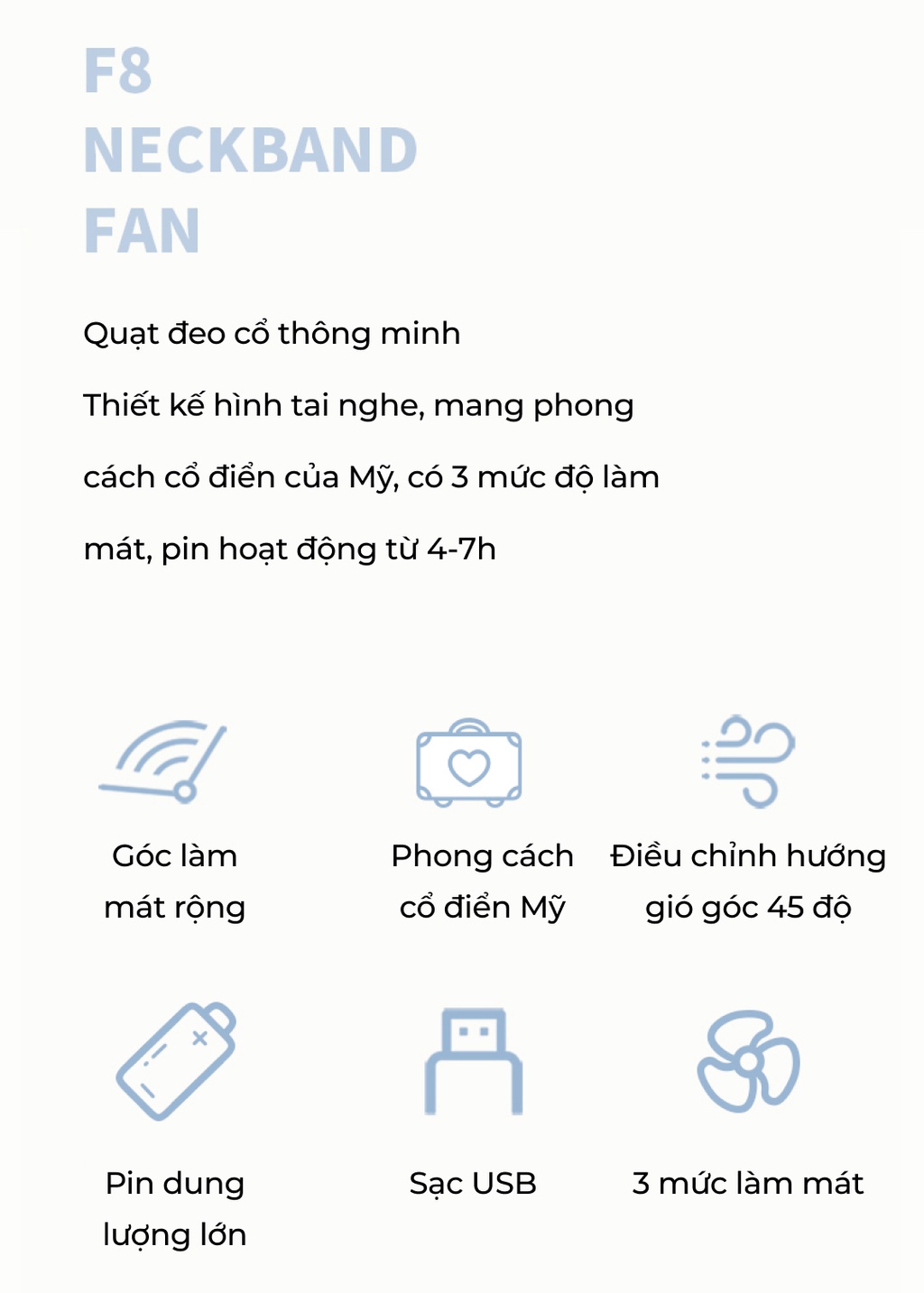 Quạt đeo cổ mini thông minh chính hãng cao cấp Zoyzoii không cánh, xoay 360 độ, pin 5h, sạc usb ...