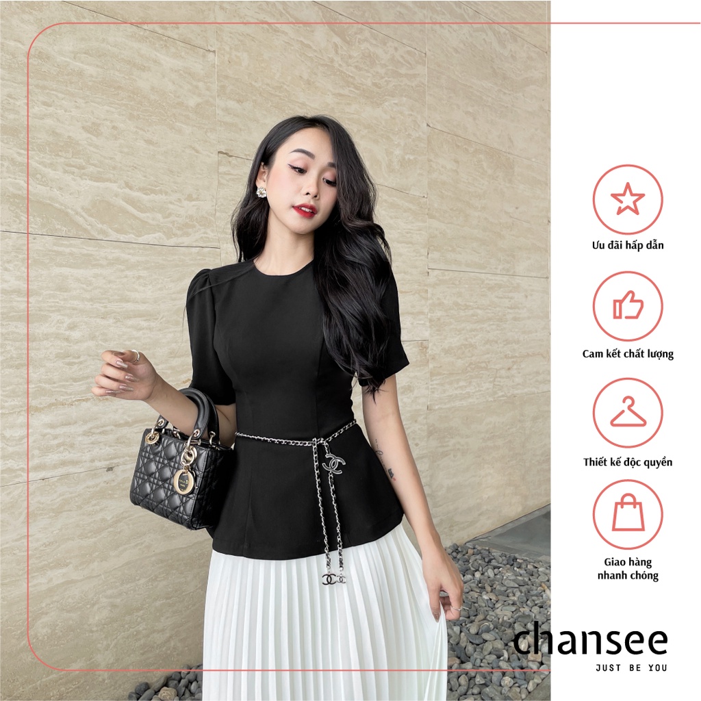 Áo Mini Moon đen tôn eo tay bồng nhẹ by Chansee (không kèm đai) | Shopee Việt Nam