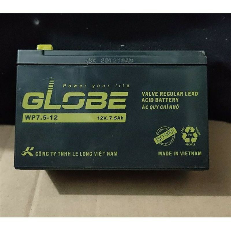 ắc quy cửa cuốn, xe đạp điện Globe WP7.5-12V (Điện áp 7.5a ah acquy ác ...
