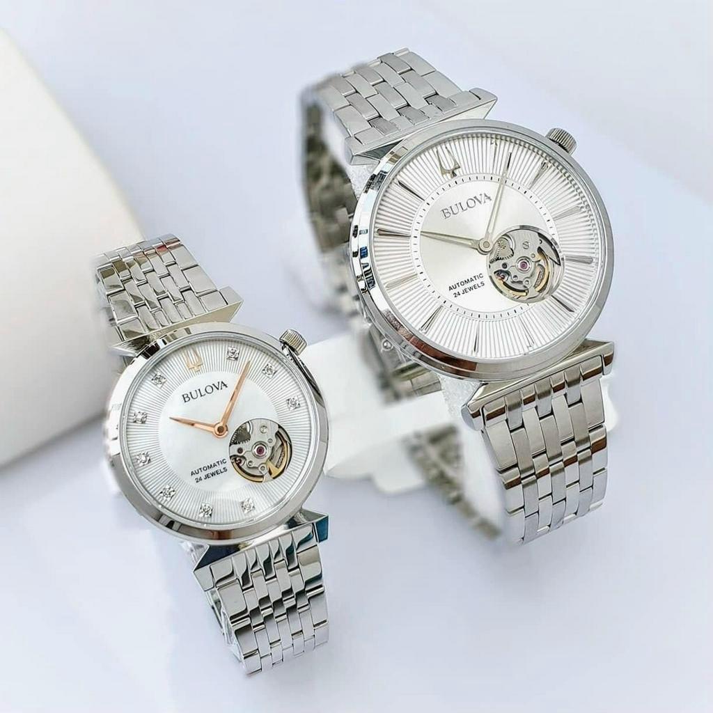 Đồng hồ đôi nam nữ dây thép Bulova Automatic Open Heart 96A235 và ...