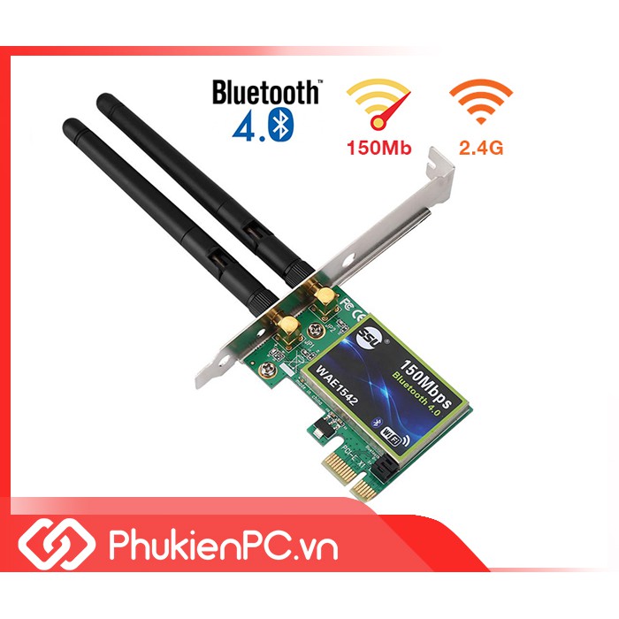 Card PCIE wifi 150mb bluetooth 4.0 cho PC kết nối tai nghe, loa ...