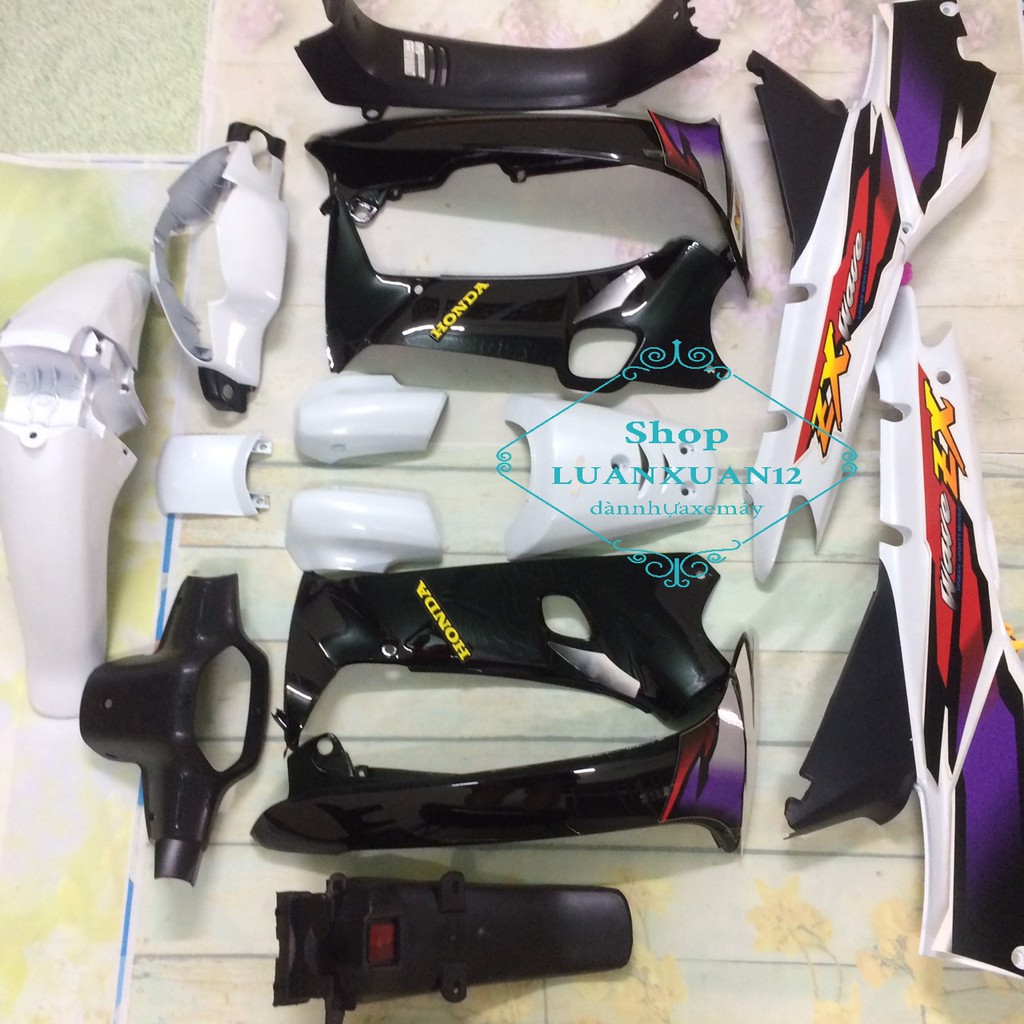 Bộ Dàn áo xe Wave ZX 2004 màu Trắng - Alpha - Wave nhỏ 110 đời 2000 đến 2005 ( TẶNG KÈM TEM ...