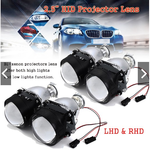Bộ 2 đèn 2.5 HID Bi-Xenon cho xe hơi ô tô gương cầu thấu kính cắt sáng chống chói lóa bóng H1 ...