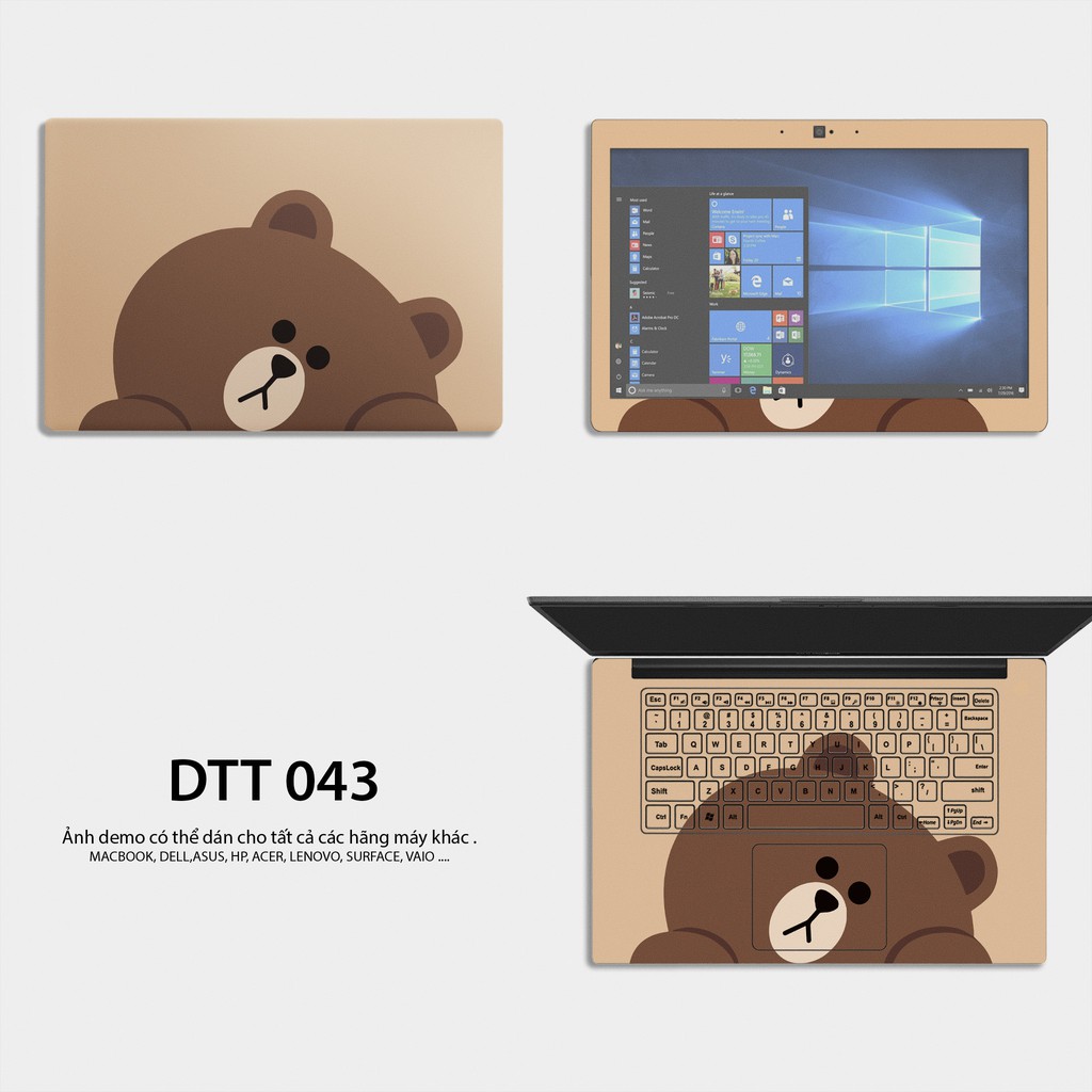 Miếng Dán Skin Laptop Gấu Nâu - Decal Dán cho Dell, Hp, Asus, Lenovo ...