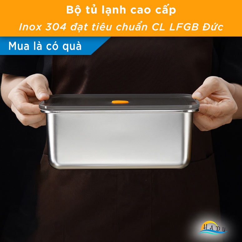 Hộp Đựng Thực Phẩm Tủ Lạnh Inox 304 Có Nắp Silicon Cao Cấp Đạt Chất Lượng LFGB Đức 1600ml 2300ml ...