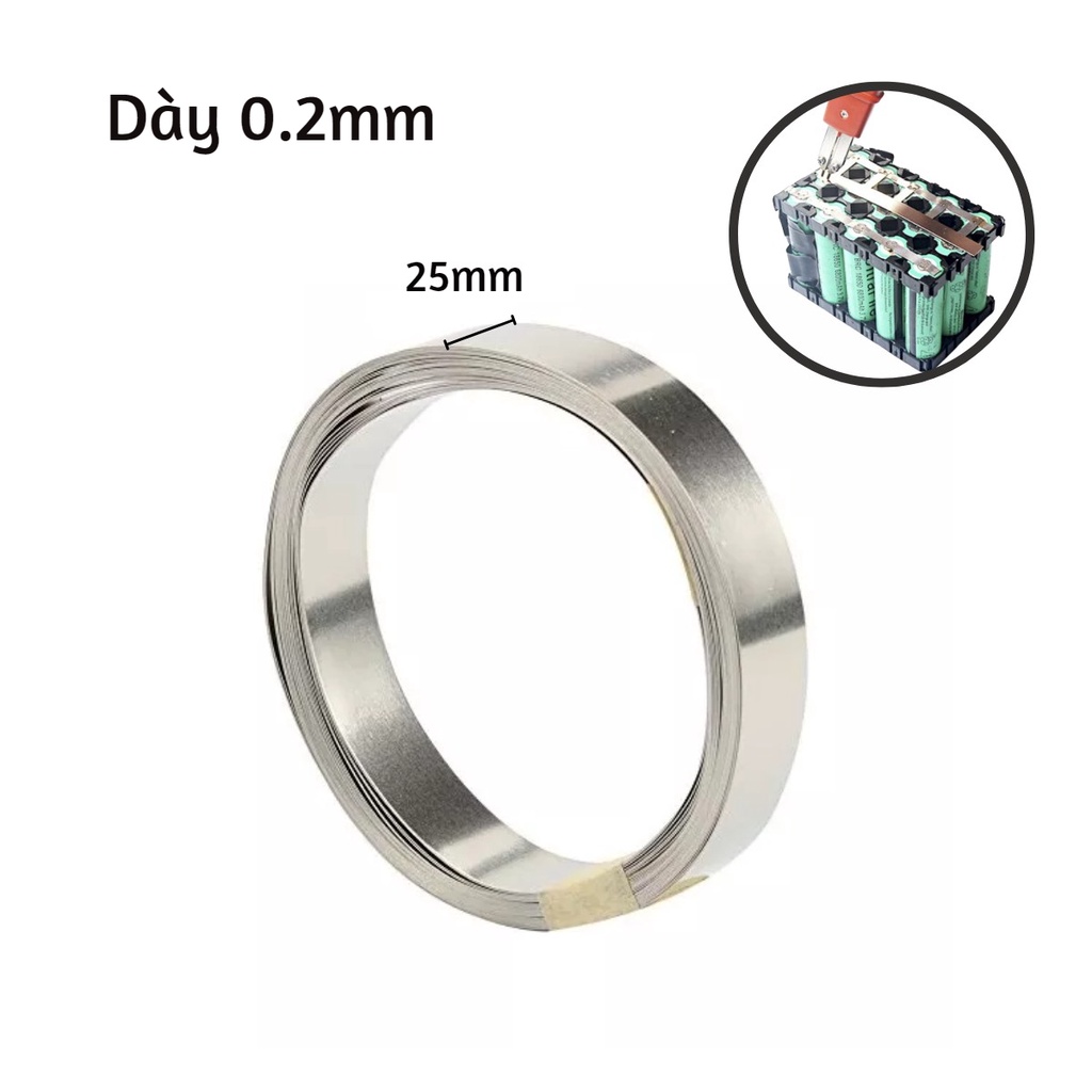 1 mét kẽm hàn cell pin mạ niken cuộn đơn khổ 25mm dày 0.2mm dùng cho ...