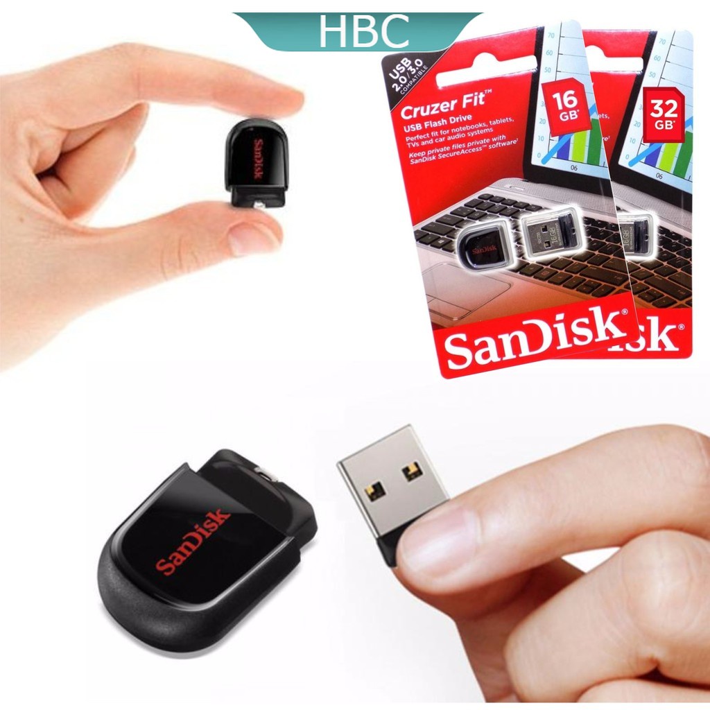 USB mini Sandisk Cruzer Fit - 8GB 16GB 32GB 64GB- USB 2.0 - mini siêu ...