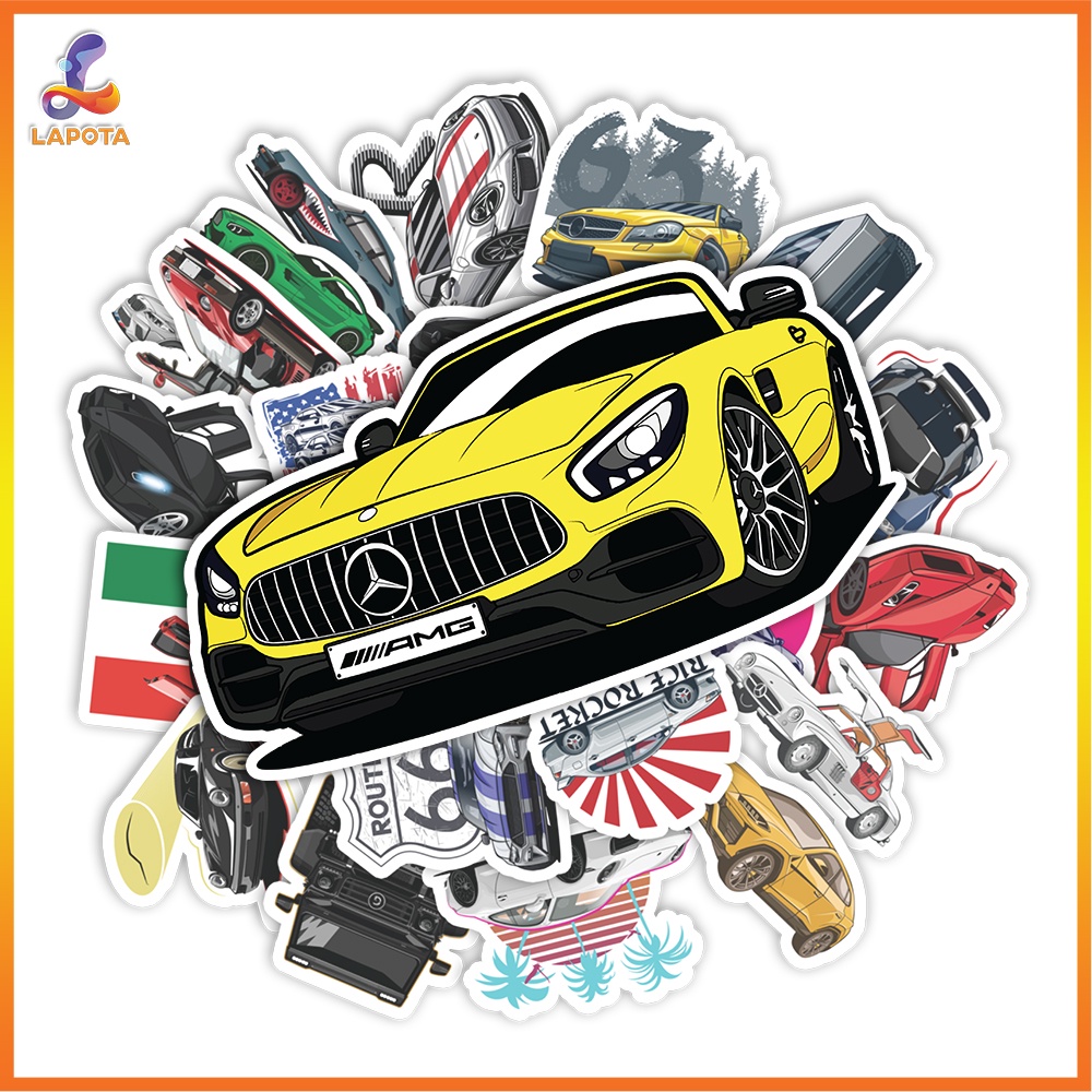 Set 50 cái Sticker Siêu Xe dán mũ bảo hiểm, hình dán xe hơi chống nước ...
