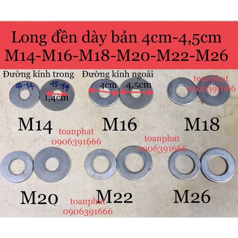 [10 Cái] vòng đệm tròn, Long đen size M14-M16-M18-M20-M22-M26 | Long ...
