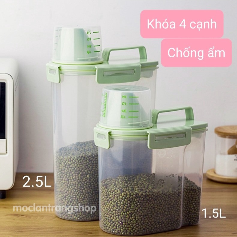 Hộp đựng ngũ cốc đồ khô 2L 5L khóa 4 chiều kín khít hộp gạo 2kg chống ẩm cao cấp có miệng rót cỡ ...
