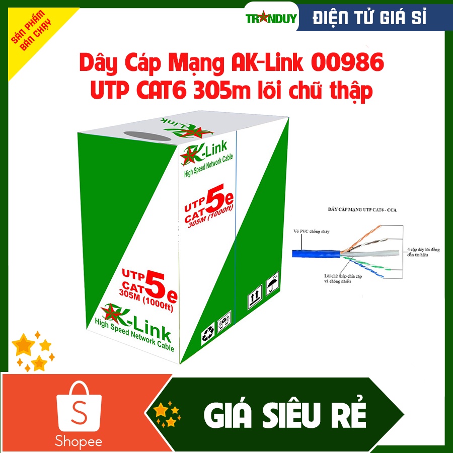 Dây Cáp Mạng AK-Link 00986 UTP CAT6 305m lõi chữ thập - phụ kiện máy ...