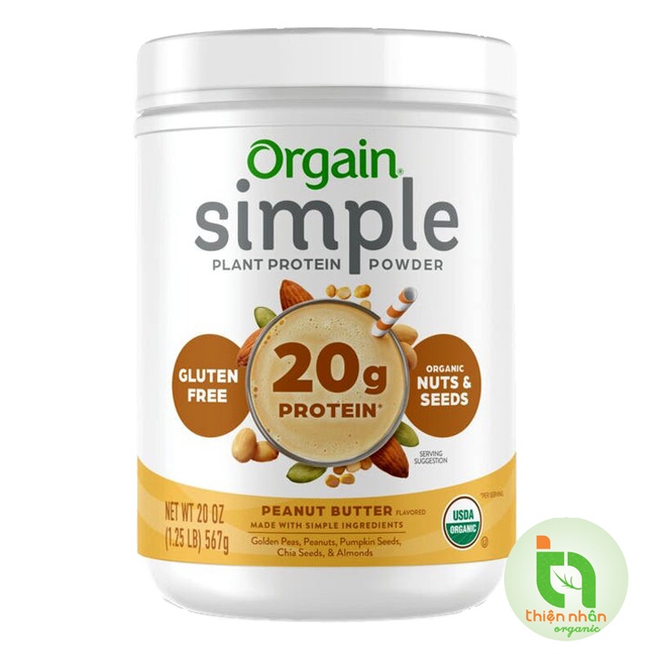 Bột đạm thực vật hữu cơ Orgain Simple 567g bơ lạc Organic Plant Protein ...