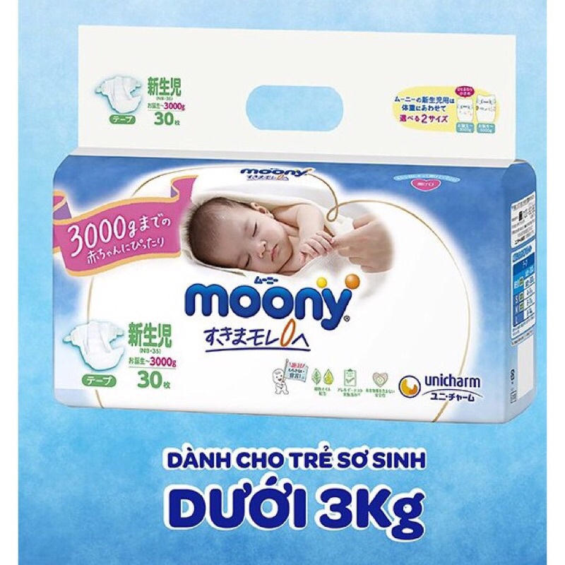 Tã dán Moony 3S cho trẻ sơ sinh 1-3kg (bịch 30 miếng) | Shopee Việt Nam
