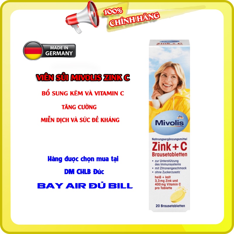 Viên sủi Mivolis Zink C bổ sung Kẽm và vitamin C tăng cường hệ thống ...