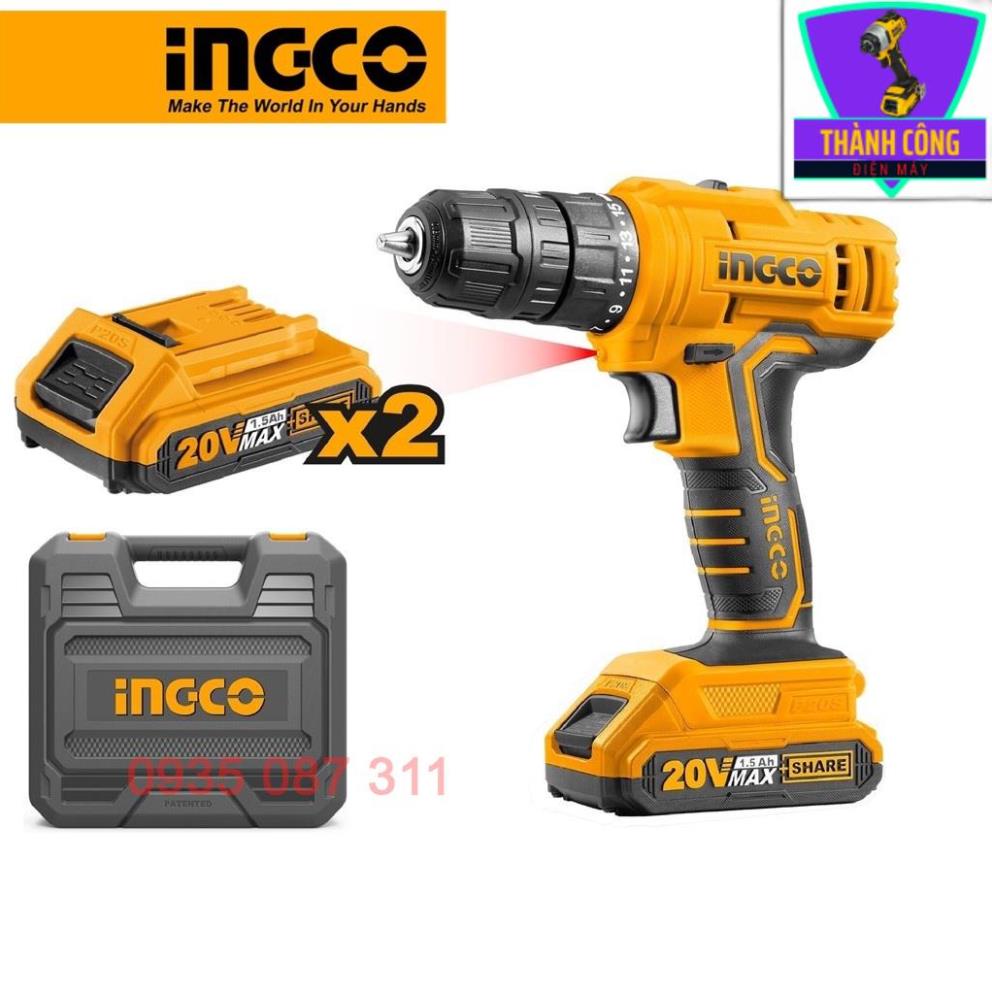 Máy Khoan Pin 20V INGCO CDLI20012 Gồm 2 Pin 20V 1.5Ah Và Sạc, Đựng ...