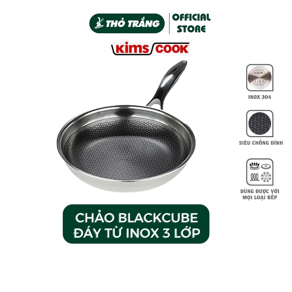 Chảo chống dính Blackcube inox 3 lớp đáy từ thương hiệu Kims Cook 20 - 22 - 24 - 26 - 28 - 30 ...