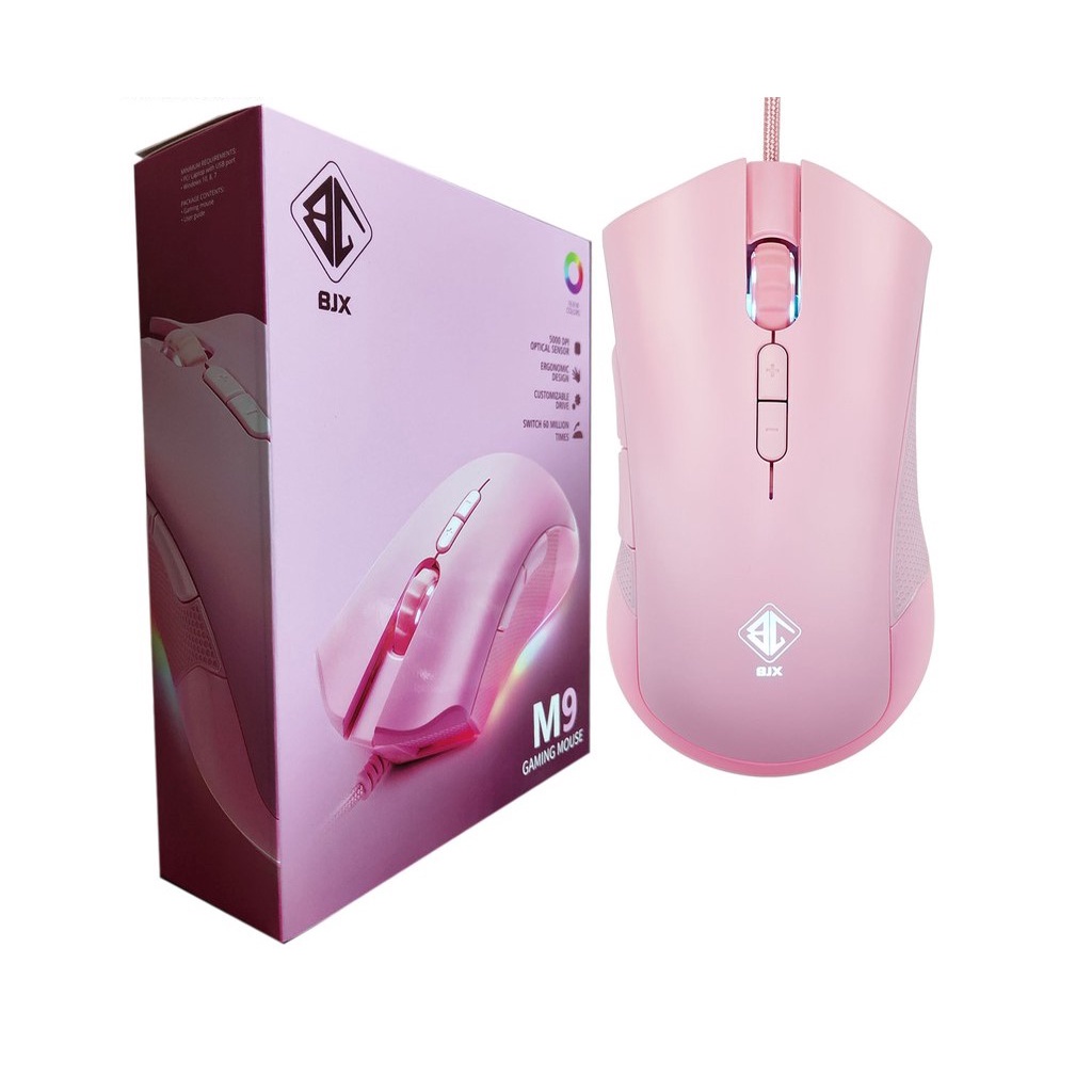 CHUỘT GAMING BJX M9 RGB Led - PINK (Cảm biến cao cấp PMW3325, DPI 5000 7 Level, Switch KAILH bất ...
