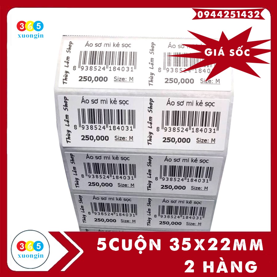 5 Cuộn giấy in mã vạch 35x22 ( 5.000 tem ) - Decal nhiệt 2 Tem 35x22mm ...