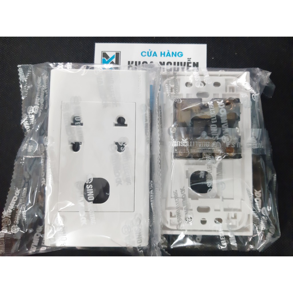 Ổ cắm đôi 2 chấu 16A + 1 lổ công tắc sino S18U2X | Shopee Việt Nam