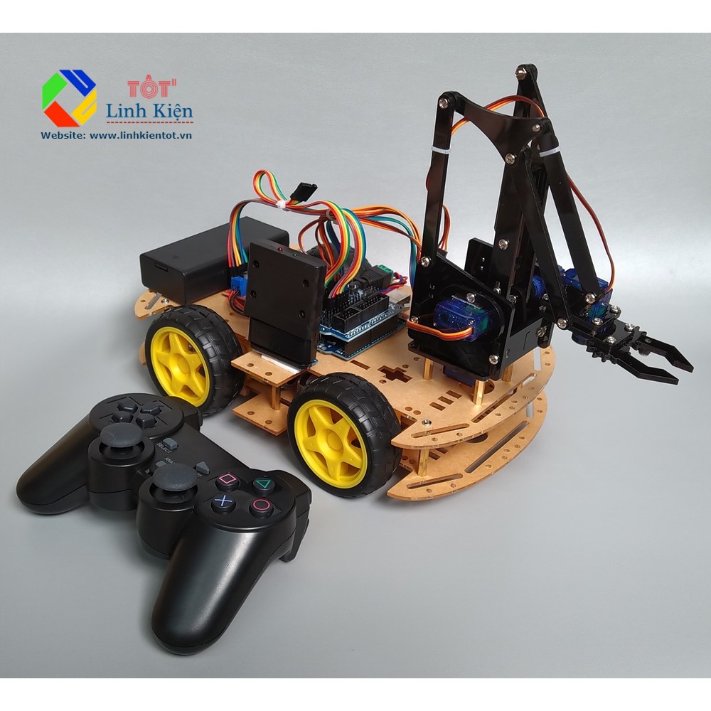[KÈM CODE] Bộ Xe Arduino Car Arm DIY 4 bậc Robot Điều Khiển PS2 ...