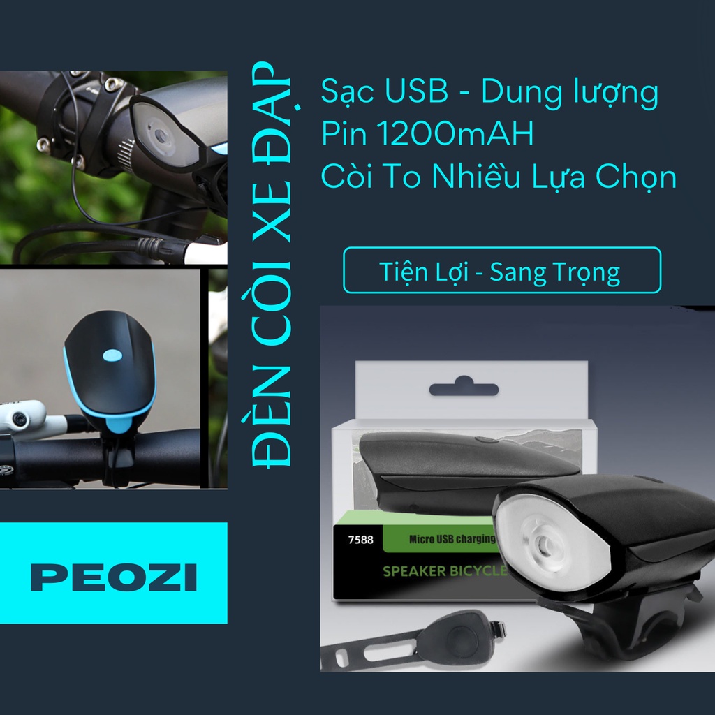 Đèn Pha Xe Đạp Có Còi/Kèn - Pin Mạnh 1200mAh - Sáng Tới 5 Giờ Liên Tục ...