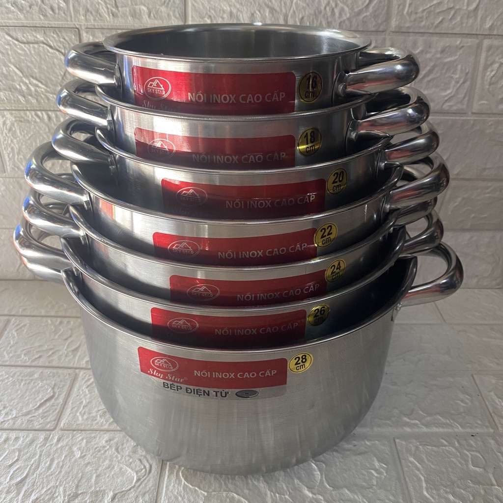[HCM] Nồi Inox Thân Cao Dày Dặn Kèm Nắp Inox, Size từ 28 - 30 - 32cm | Shopee Việt Nam