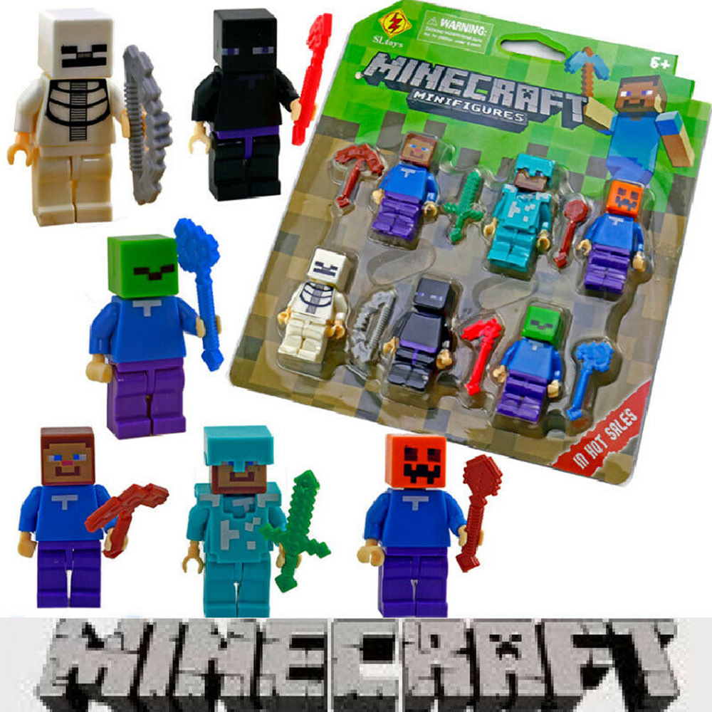 6Pcs Minecraft Blocks Figures Fit Building Characters Lego World Mini ...