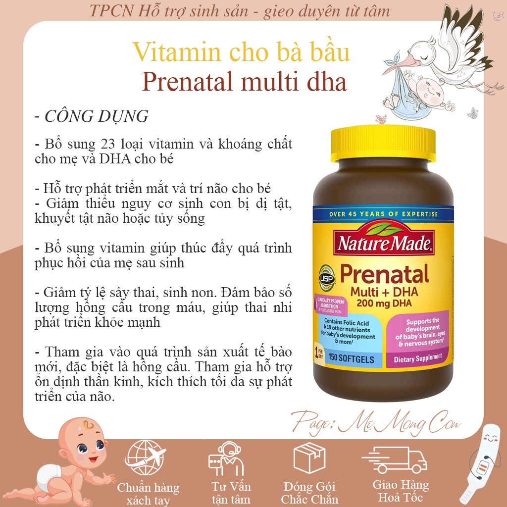 Vitamin Tổng Hợp Cho Bà Bầu Nature Made Prenatal Multi +DHA 150 Viên ...