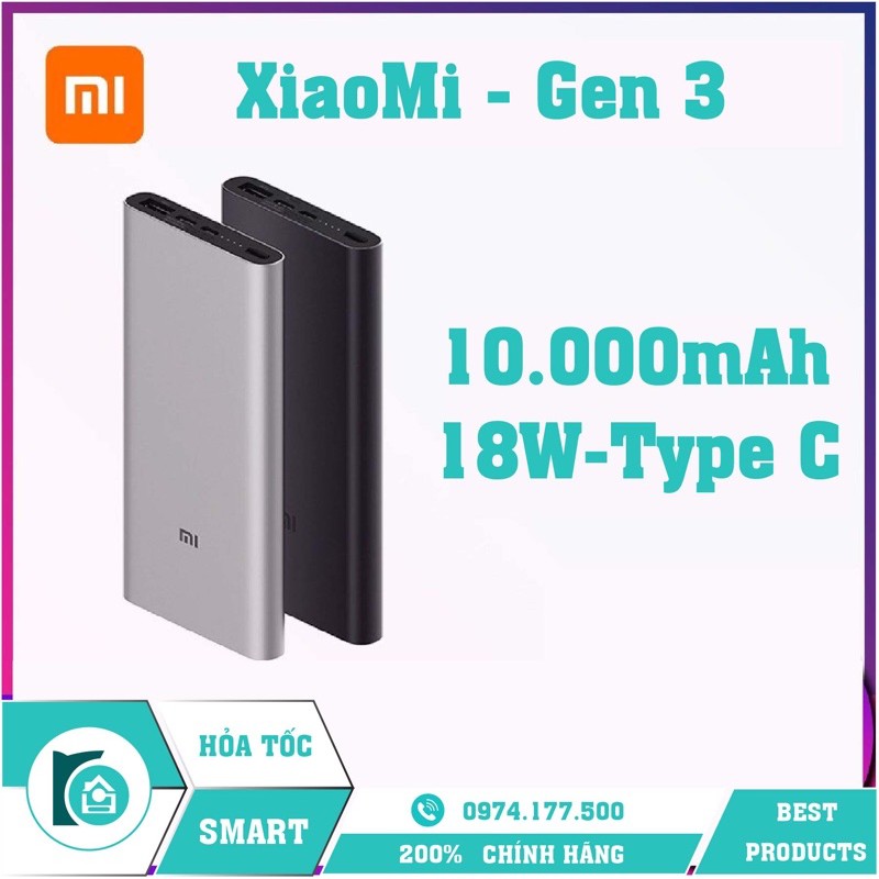 ROSMART- PIN SẠC DỰ PHÒNG XIAOMI Gen 3 10000mAh | Shopee Việt Nam
