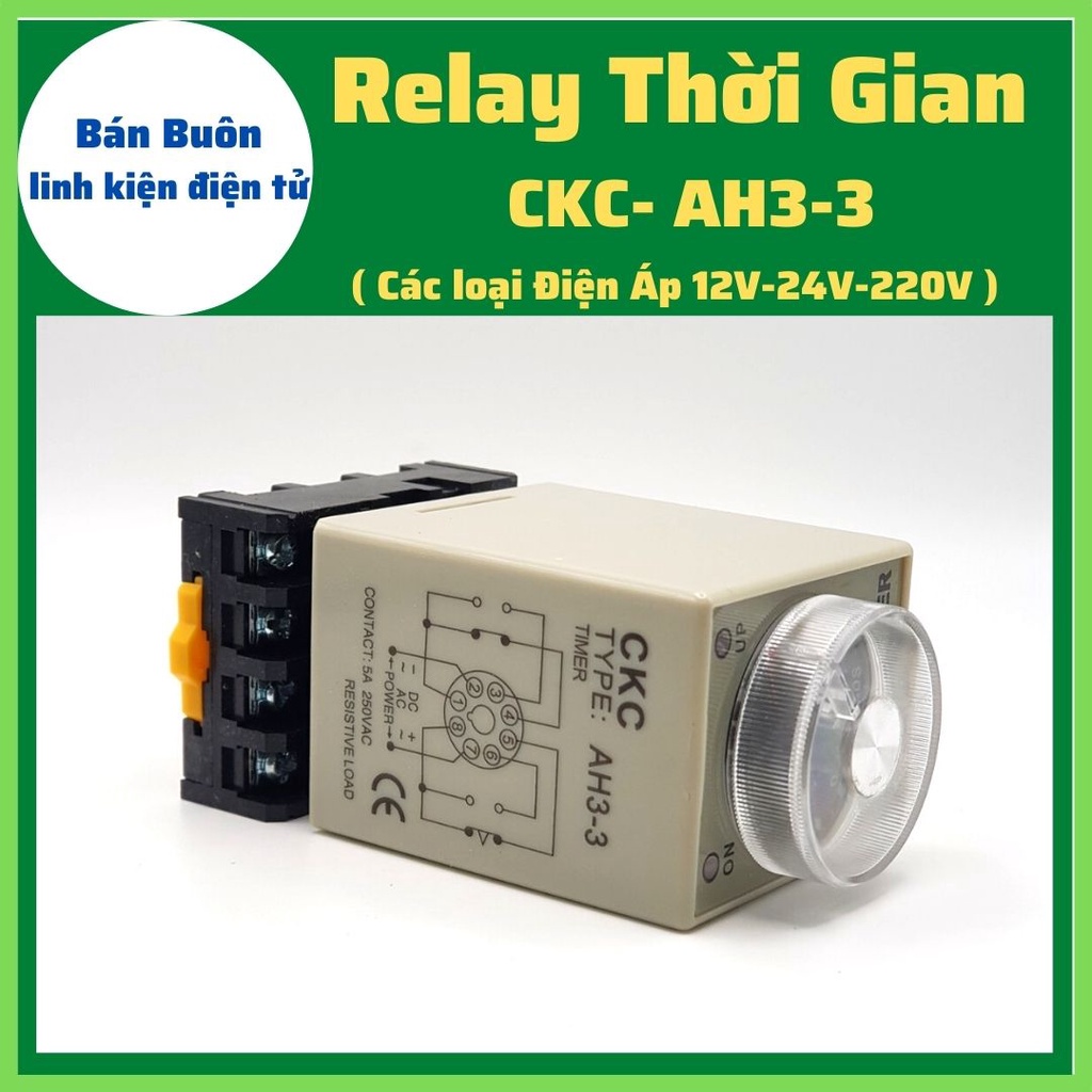 Rơ le thời gian CKC tặng kèm đế, role thời gian CKC AH3/ 3, relay thời gian,timer CKC AH3-3(12 ...
