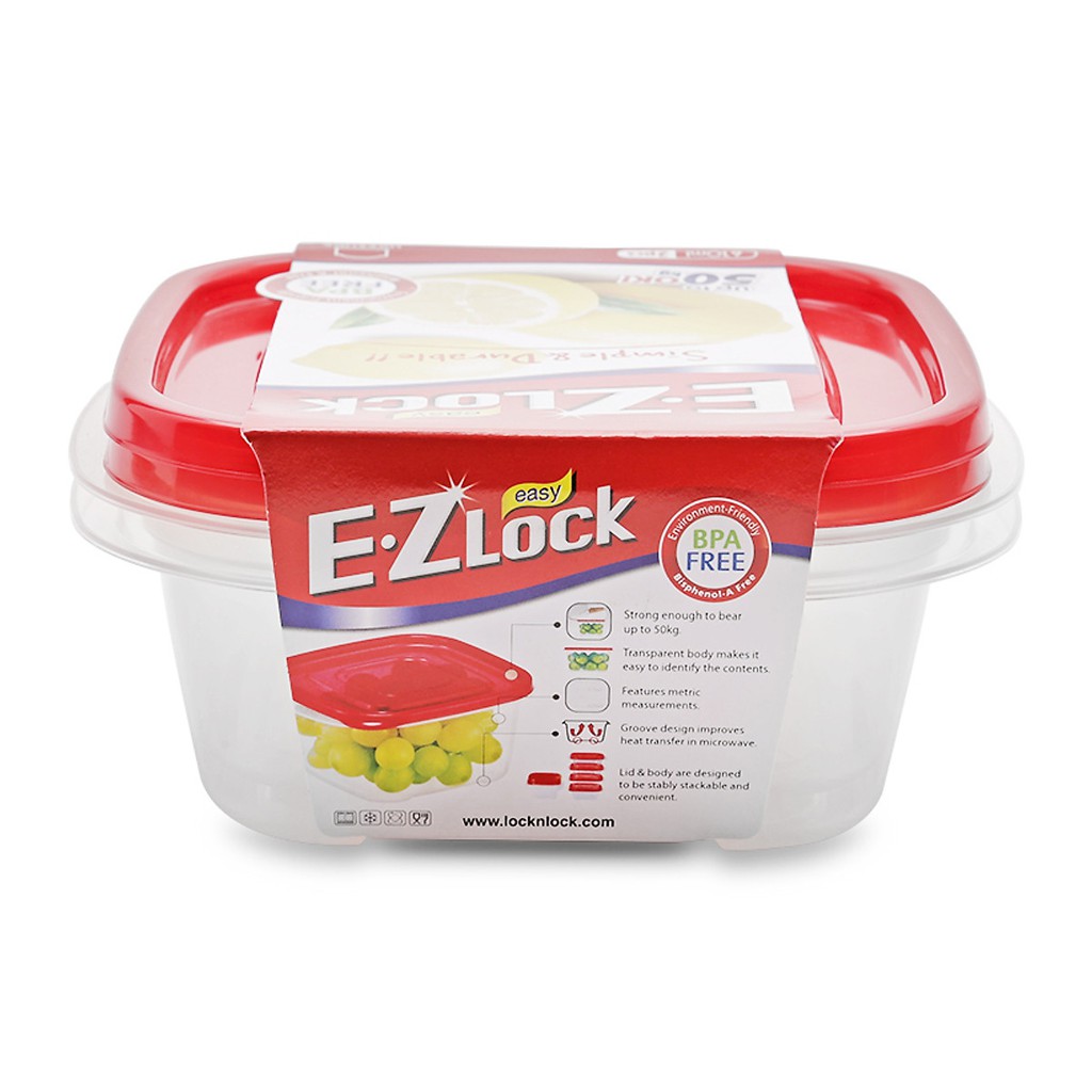 Bộ 2 Hộp Nhựa Ezlock Nắp Đỏ Lock&Lock HLE7504S/HLE7604s/HLE8204s/HLE8224s/HLE9614s 965ML/550ml ...