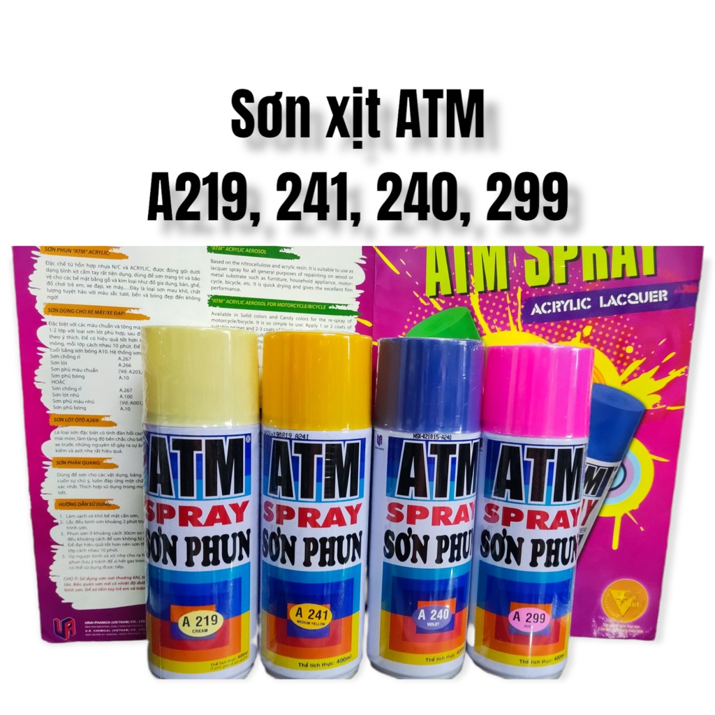 Sơn xịt ATM - A219 màu kem -A241 vàng nghệ -A240 tím -A299 hồng - 400ml ...