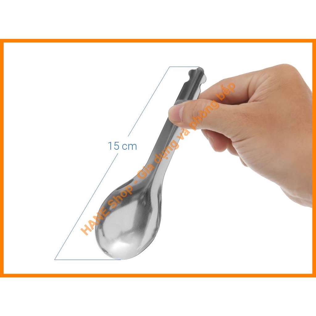 Bộ 10 muỗng canh chất liệu inox 201 trơn dài 15cm - sáng bóng không rỉ sét (muỗng tròn ngắn ...
