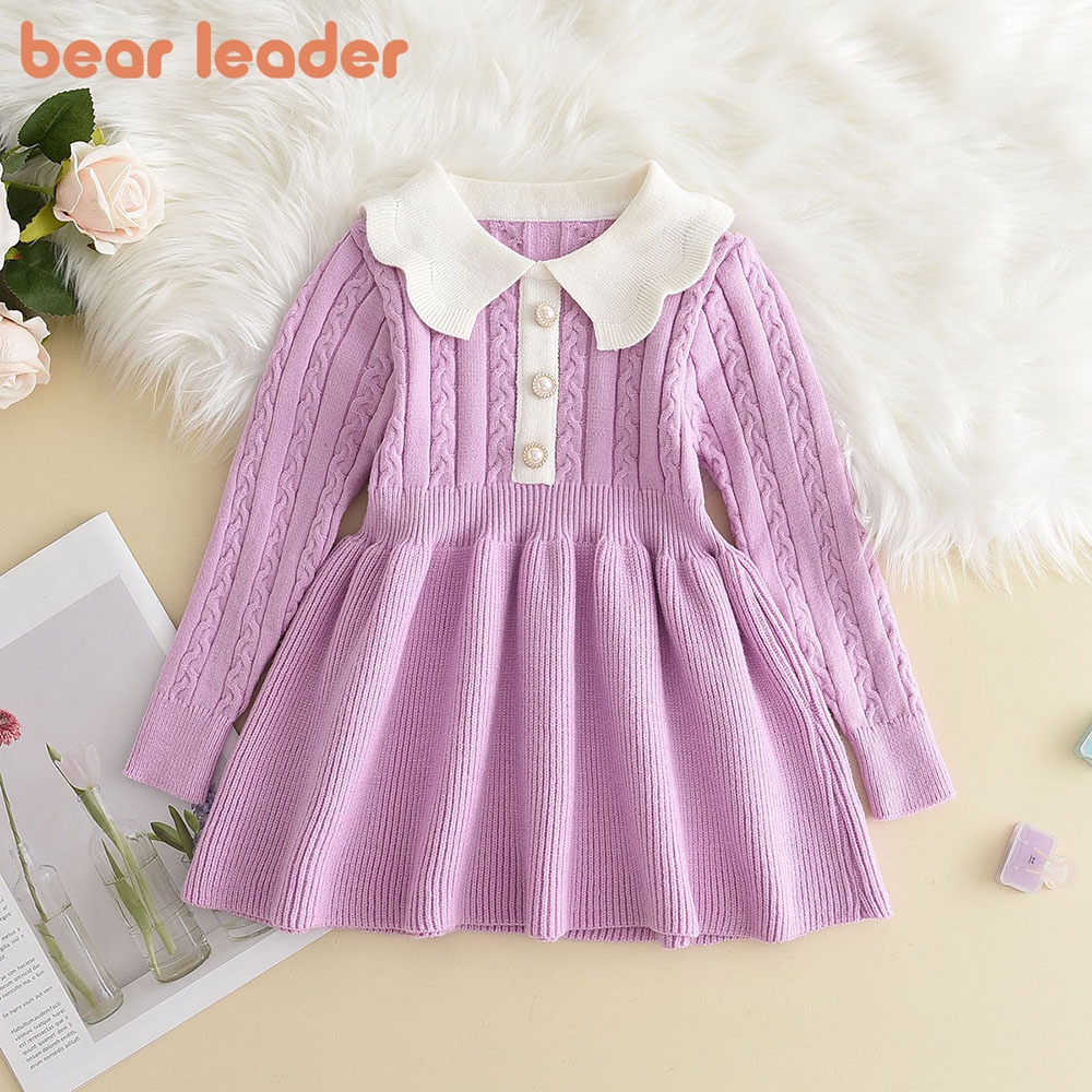 Đầm dệt kim BEAR LEADER cổ búp bê thời trang thu đông Hàn Quốc mới cho ...
