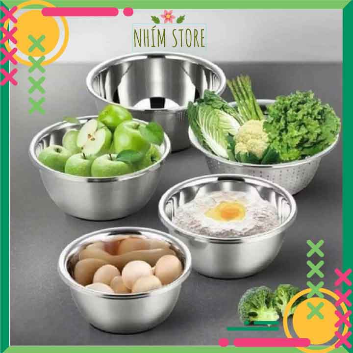 Combo 5 món rổ chậu bằng inox 304 cao cấp - Bộ thau rổ inox 5 món đa năng | Shopee Việt Nam
