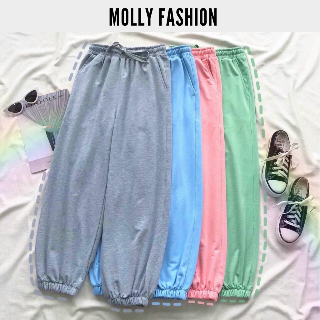 Quần Jogger trơn bo gấu freesize 38-62kg nam nữ đi chơi/mặc nhà Molly Fashion | Shopee Việt Nam