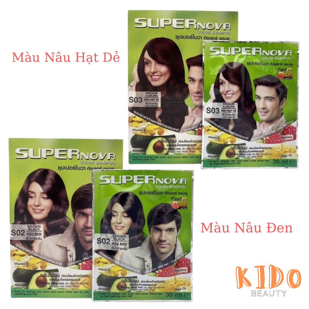 Dầu Gội Nhuộm Phủ Bạc SUPER NOVA Color Shampoo 30ml (S02 - Nâu Đen / S03 - Nâu Hạt Dẻ) | Shopee ...