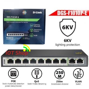 Switch PoE 10 cổng 10/100 Mbps (8 cổng PoE + 2 cổng uplink) D-Link DES ...