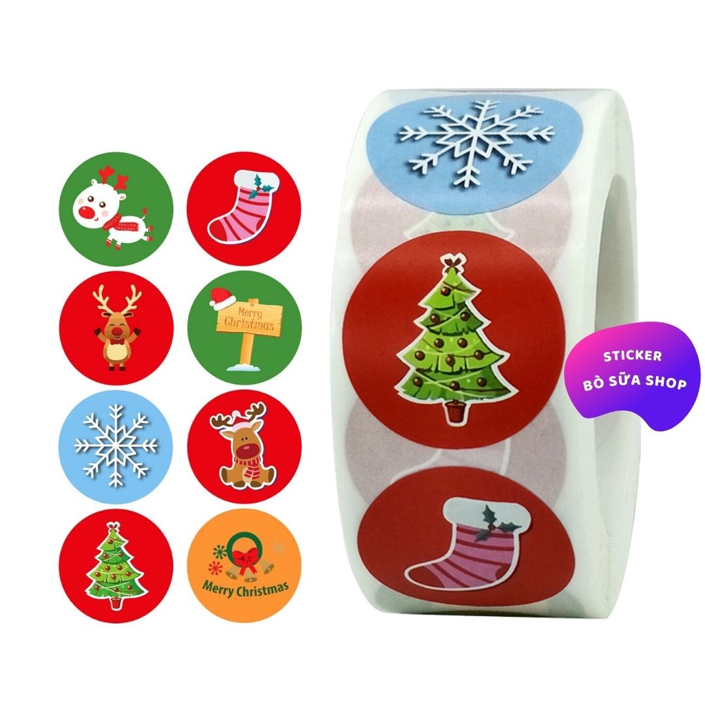 Sticker gói hàng Giáng Sinh ngọt ngào tem tag treo nhãn dán hộp quà ...