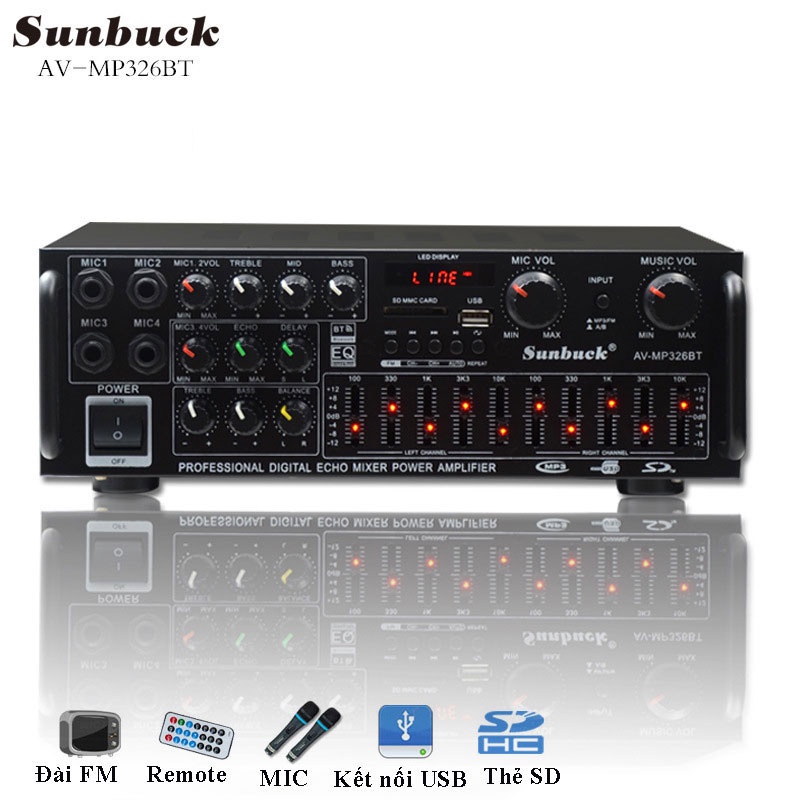 Amply Karaoke, Amply Mini Bluetooth 5.0 Sunbuck 326BT 220V/12V, Công ...