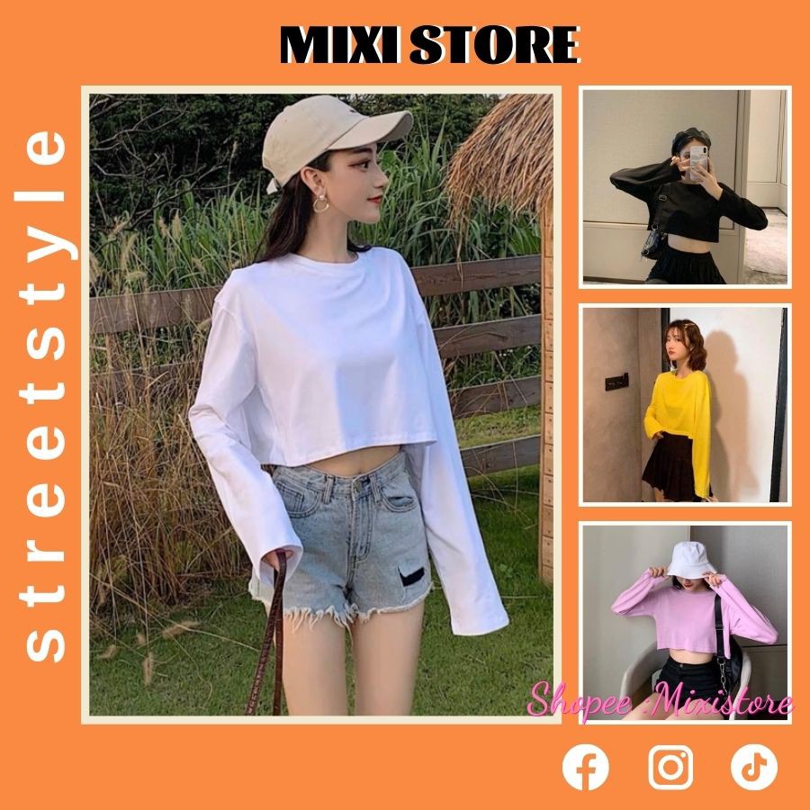 Áo croptop trơn dài tay - Mixi store | Shopee Việt Nam