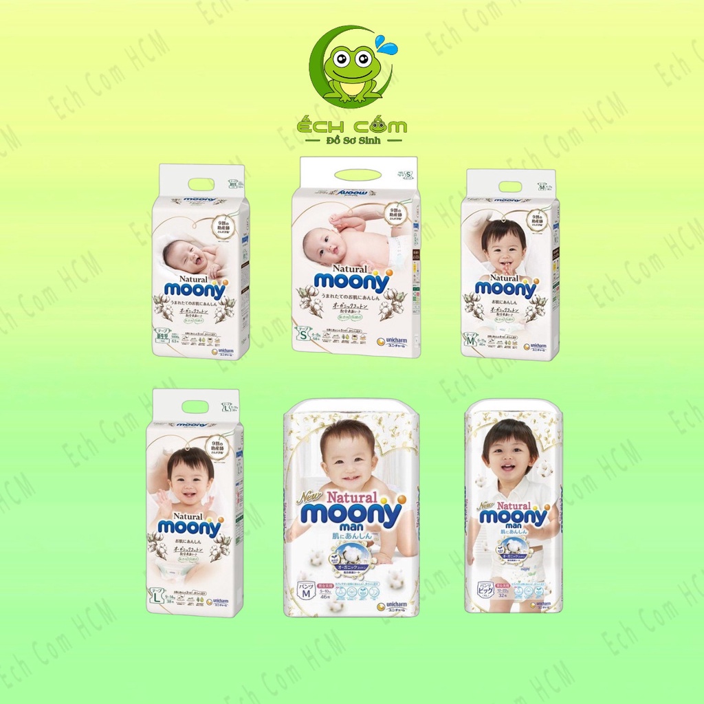 Bỉm tã Moony Natural nội địa Nhật Bản màu trắng đủ size NB, S, M, L, XL, NPP Ếch Cốm HCM ...