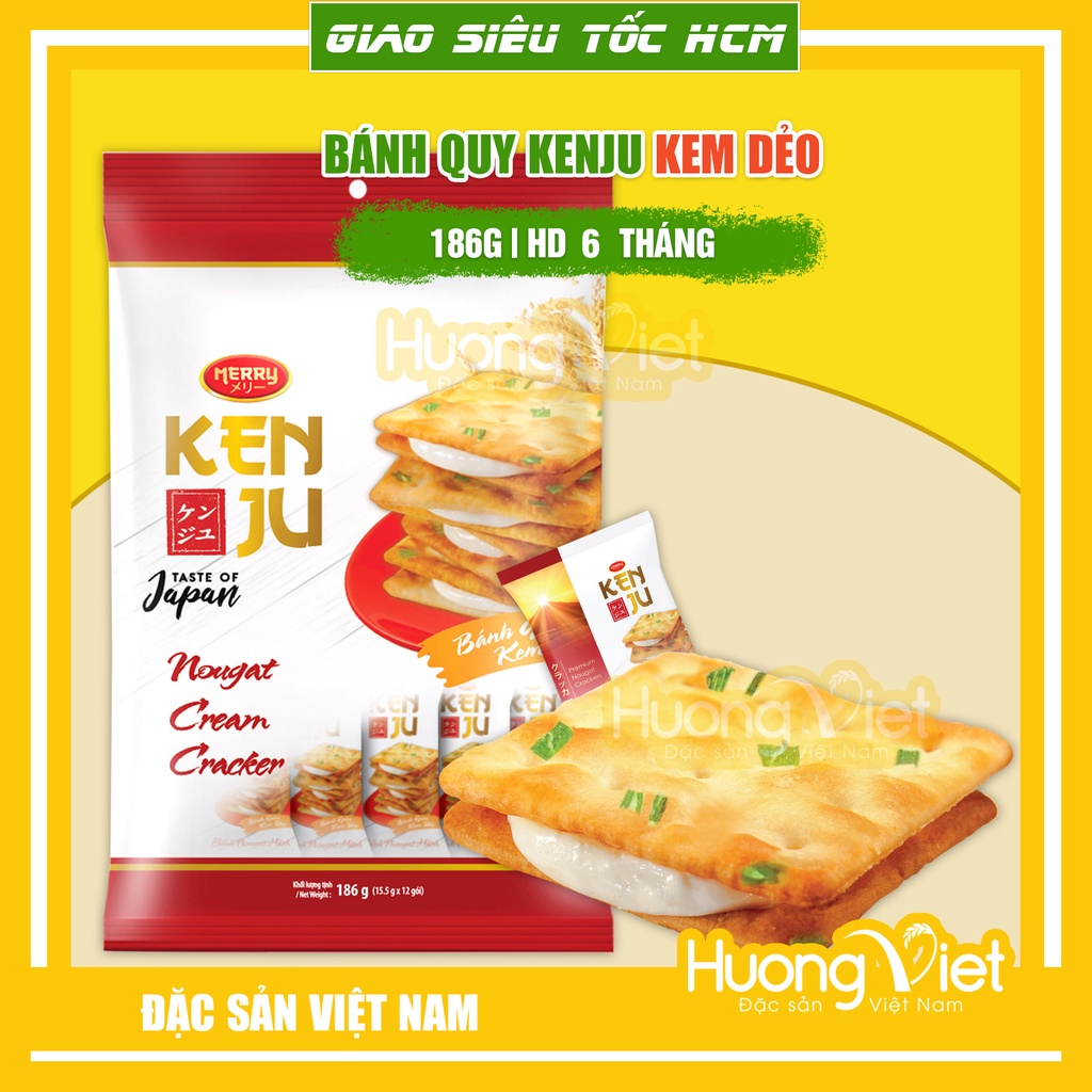 Bánh quy KENJU kem dẻo túi 186g, bánh ăn sáng Richy, Bánh nougat hành, bánh quy hành (12 gói x ...